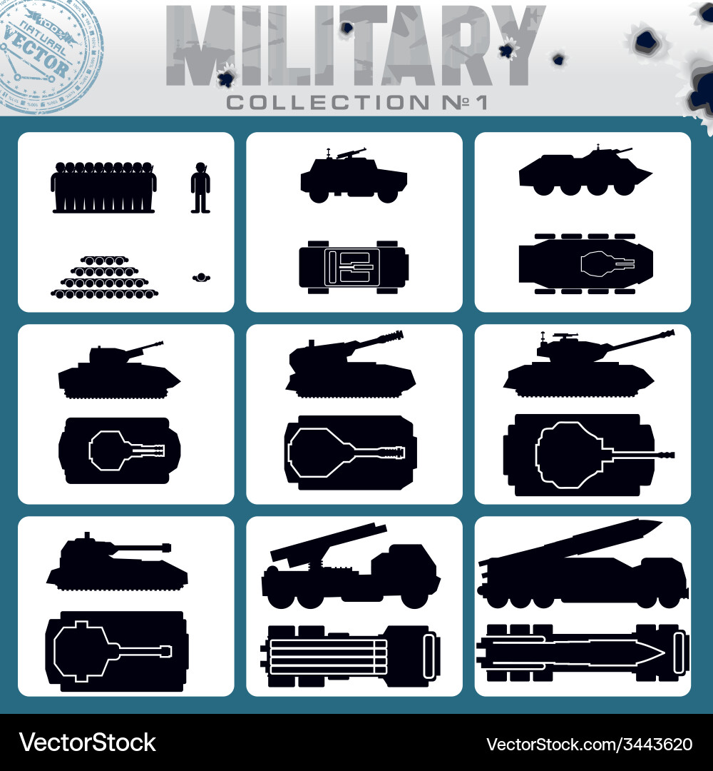 Various military vehicles icons Royalty Free Vector Image