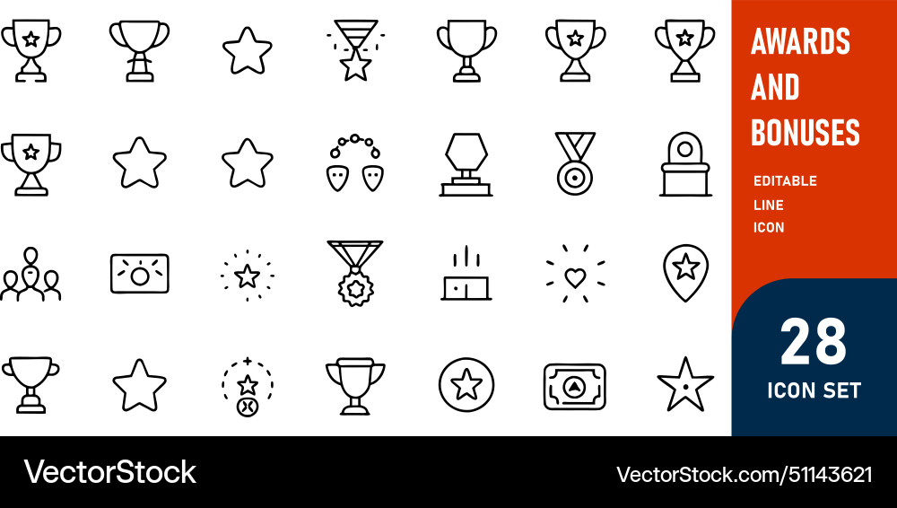 Awards and bonuses editable icons set Royalty Free Vector