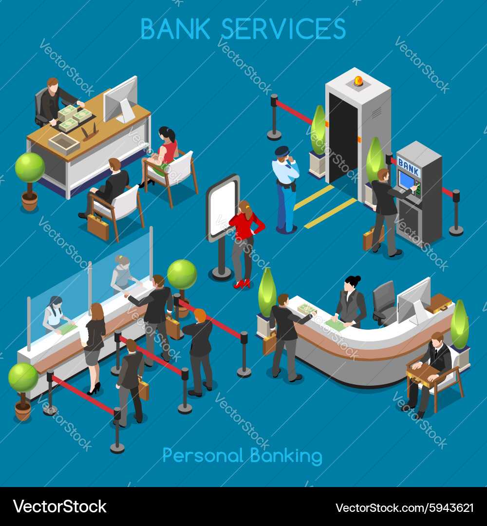 Bank office 02 people isometric Royalty Free Vector Image