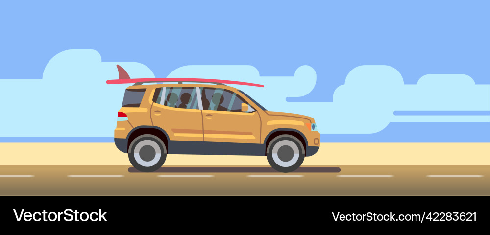 Car on road landscape side view travel Royalty Free Vector