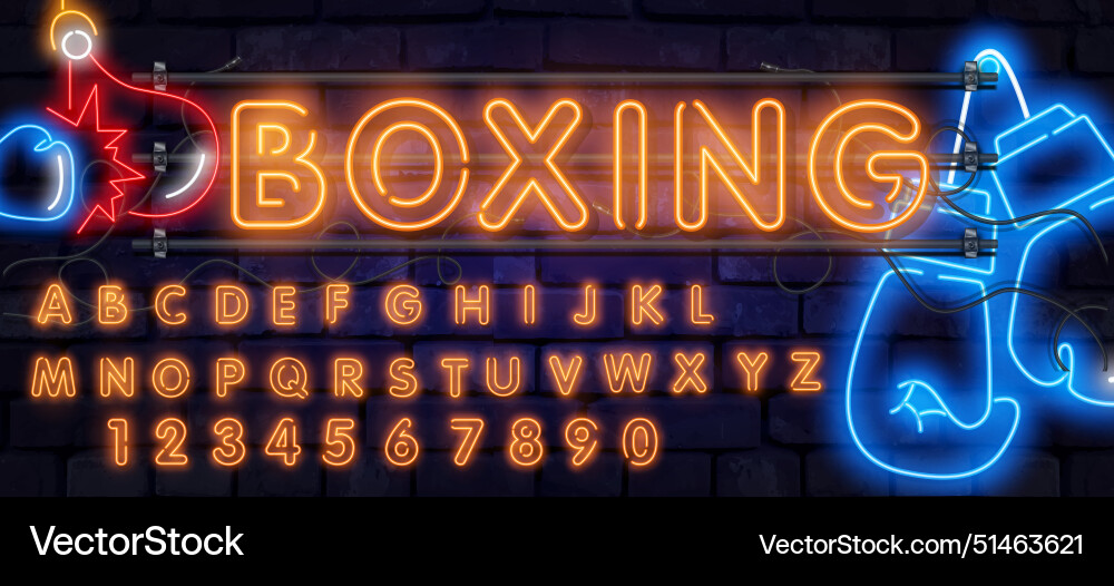 Neon glowing alphabet boxing club logo Royalty Free Vector