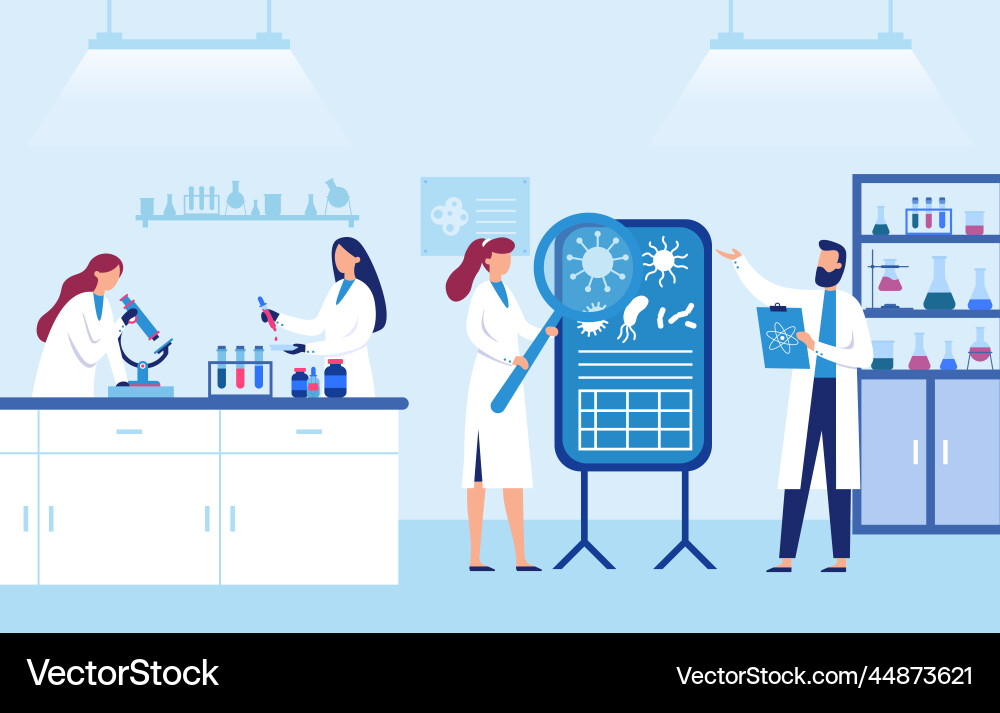 Scientists work in laboratory man and female lab Vector Image