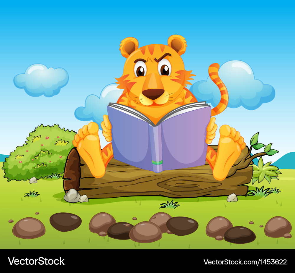 A tiger reading book seriously Royalty Free Vector Image