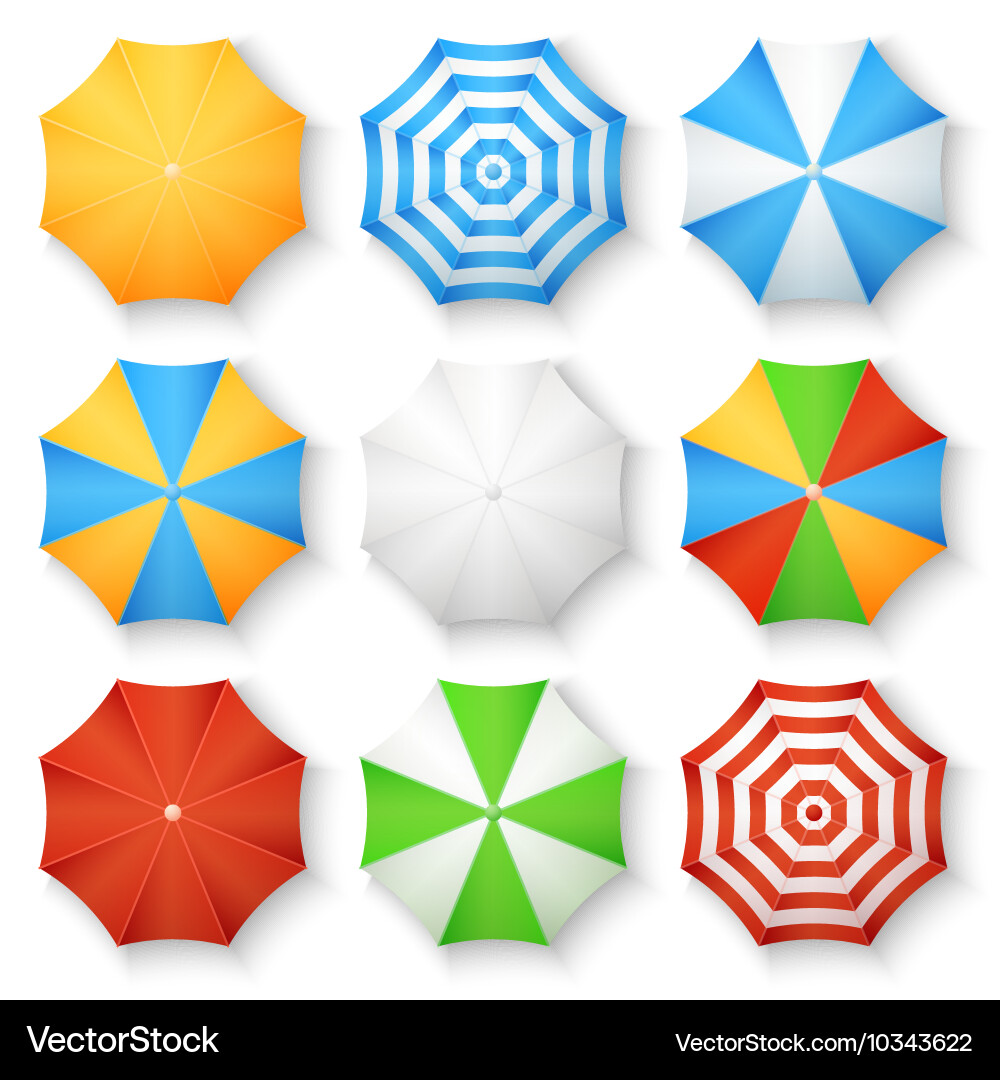 Beach sun umbrellas top view icons Royalty Free Vector Image