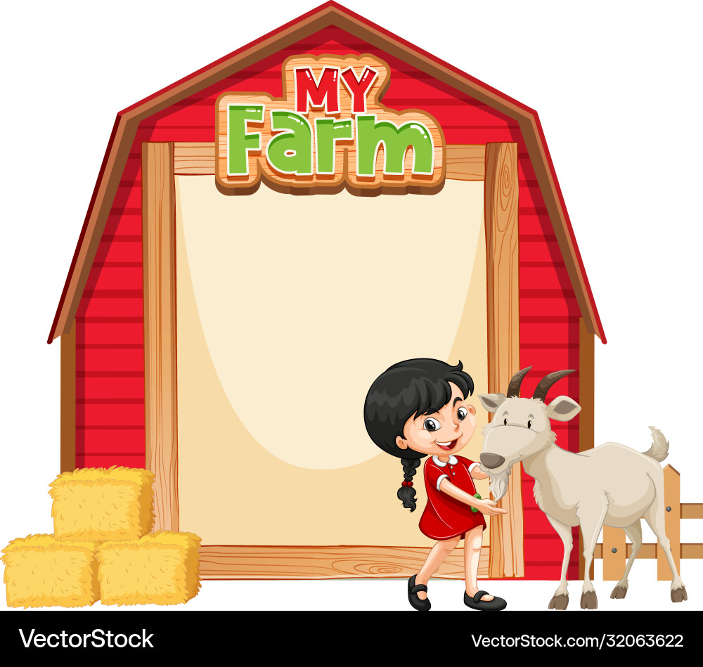 Border template design with girl and goat Vector Image