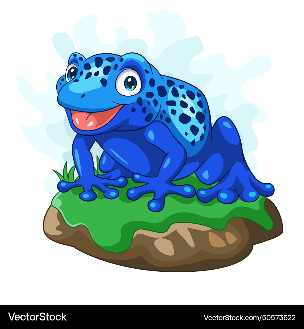 Cartoon happy blue frog on white background Vector Image