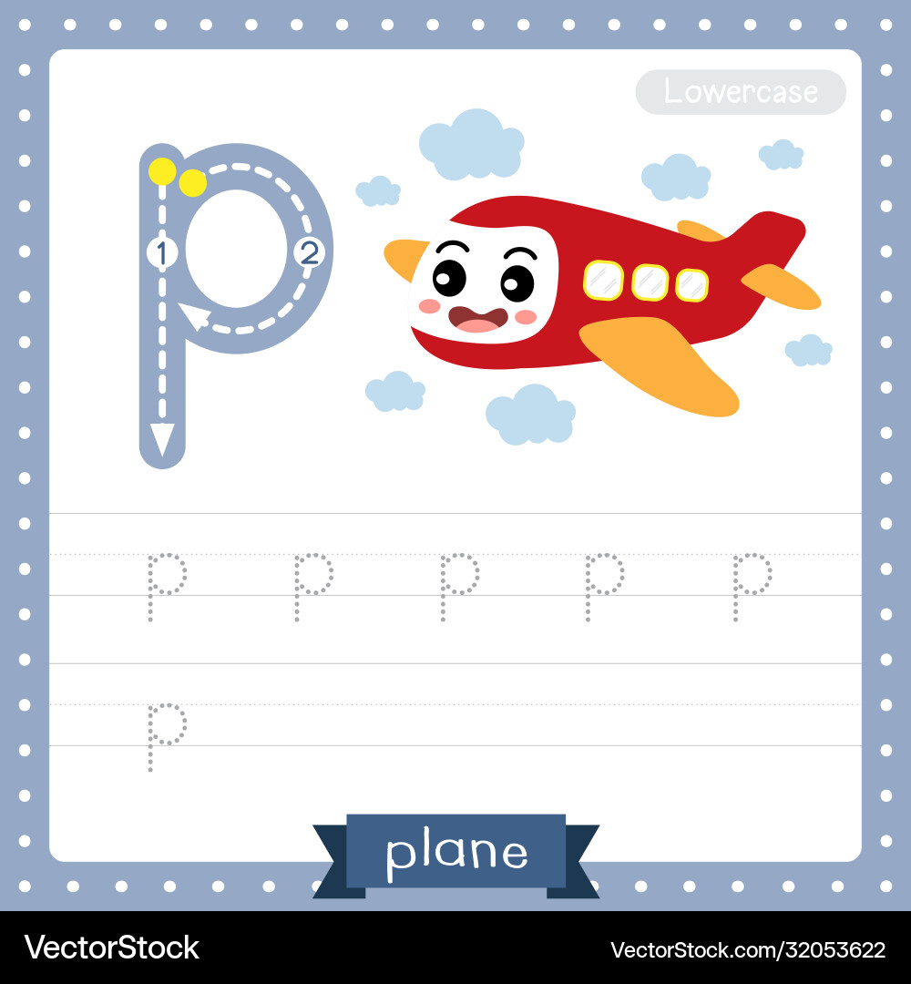 Letter p lowercase tracing practice worksheet Vector Image
