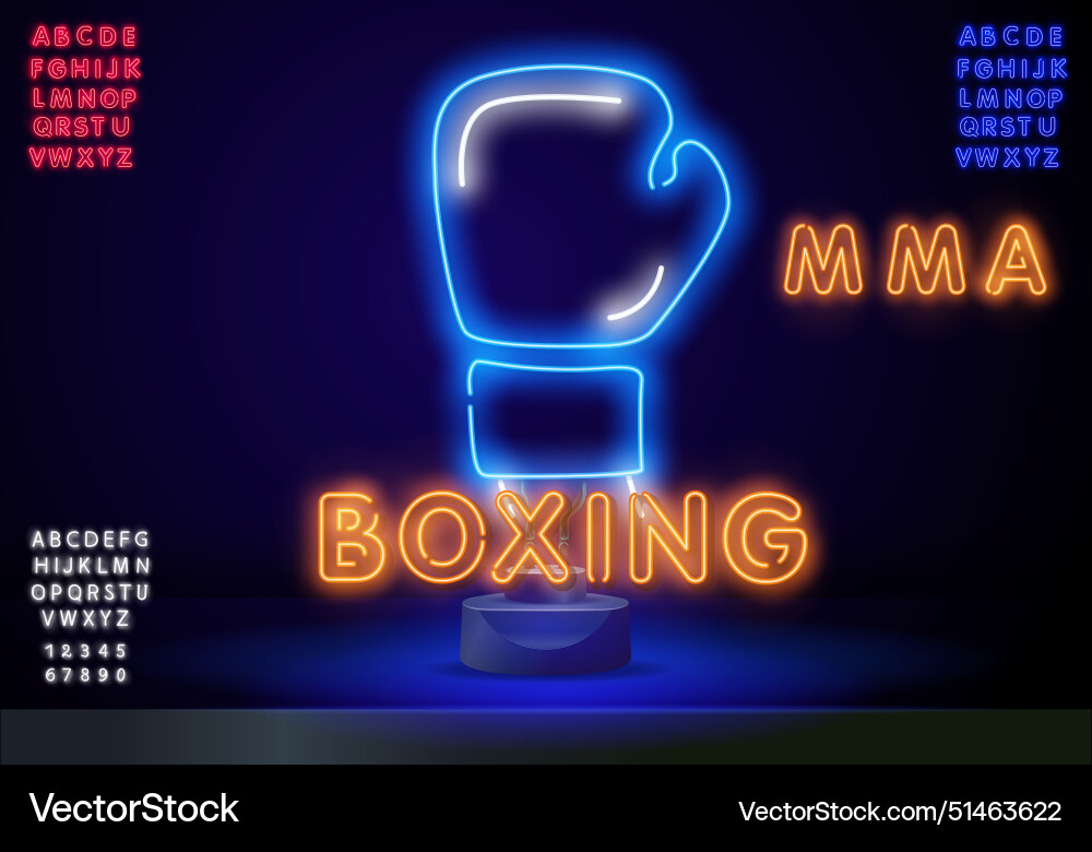 Neon glowing alphabet boxing club logo Royalty Free Vector