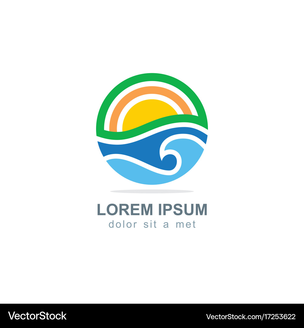 Round beach and sun logo Royalty Free Vector Image