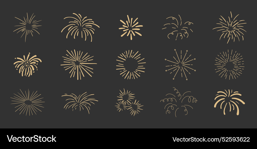 Set gold fireworks firecrackers golden burst Vector Image