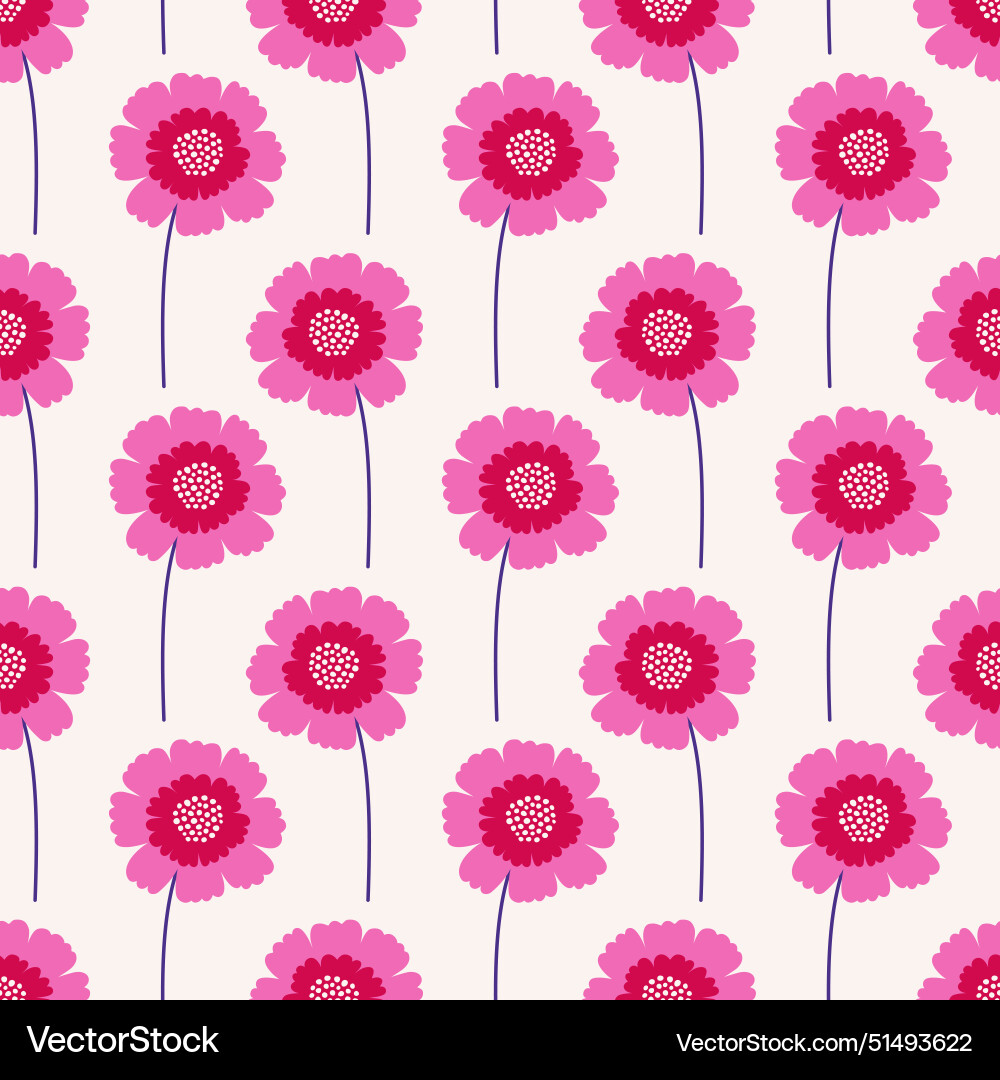 Zinnia pink flower seamless pattern summer floral Vector Image