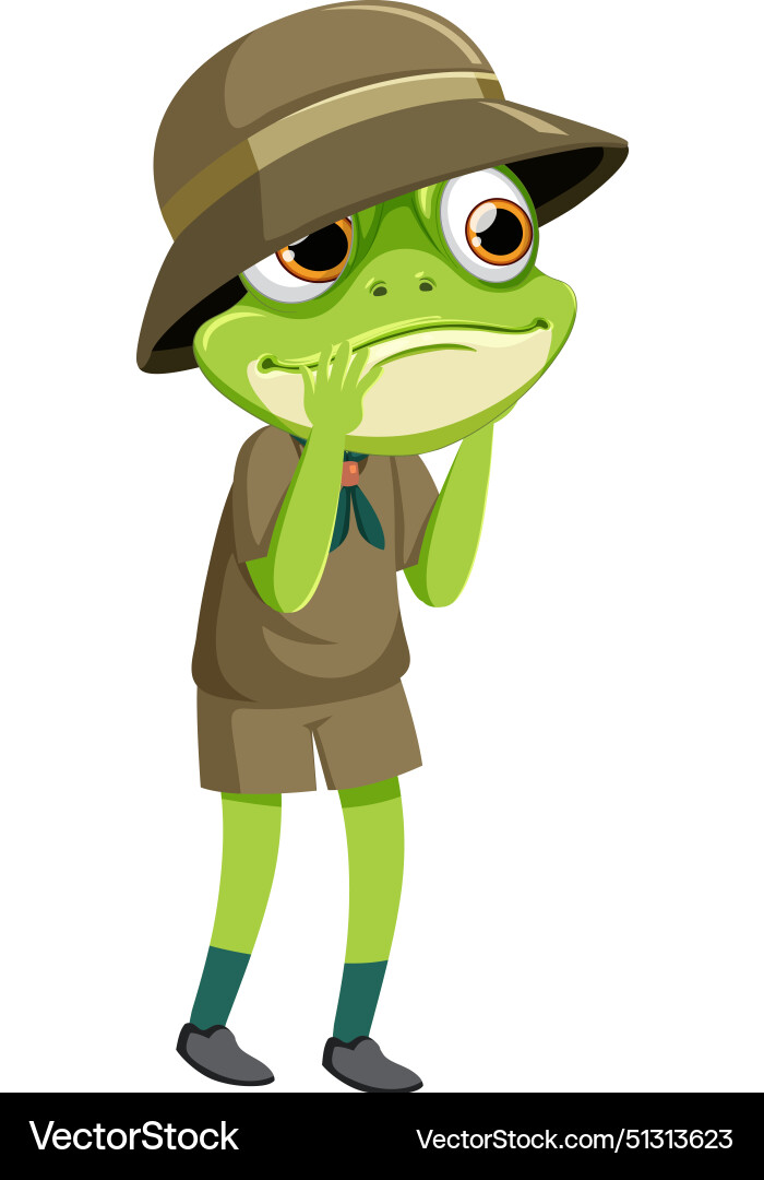 Cute frog in scout uniform thinking Royalty Free Vector
