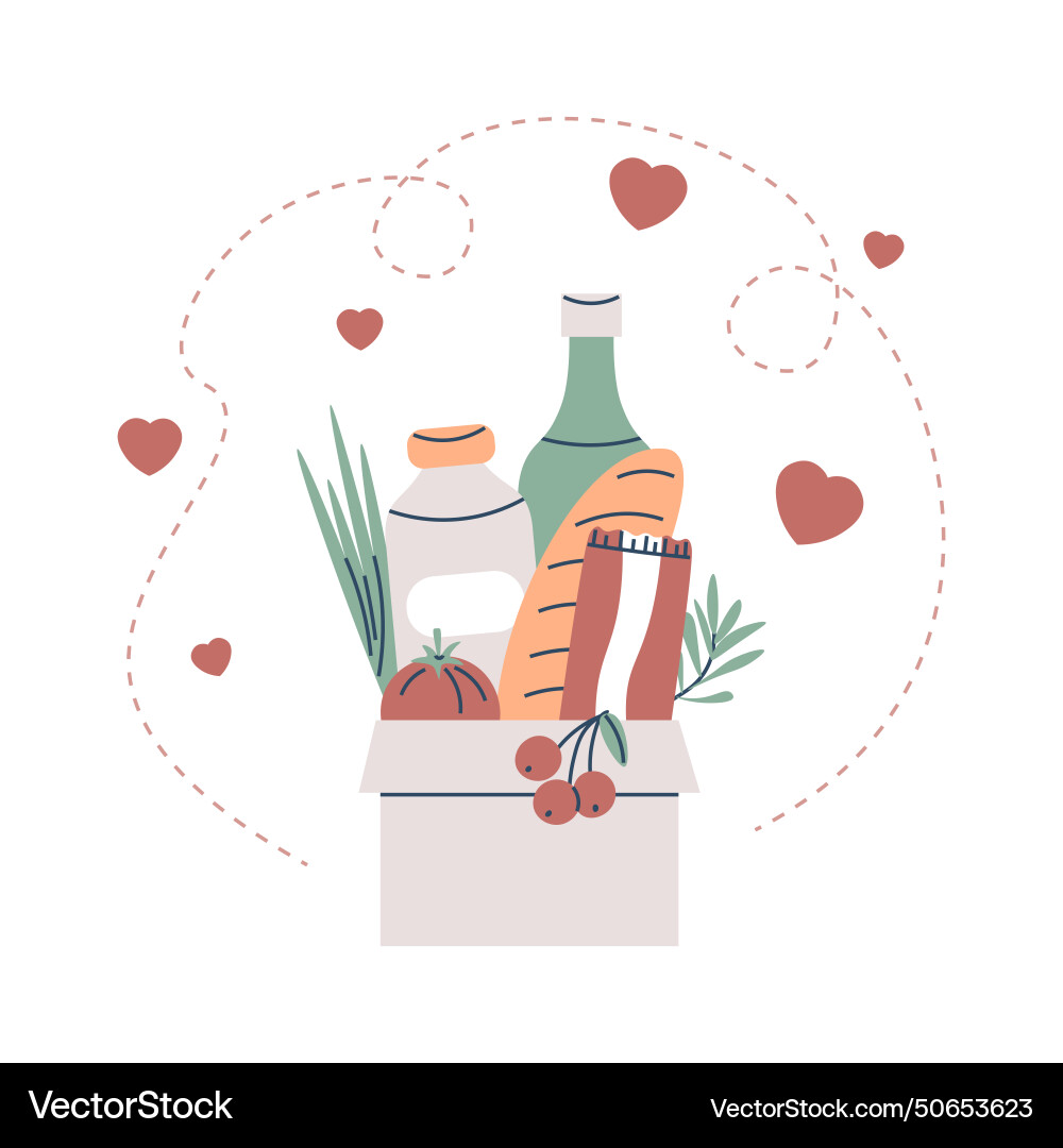 Donation basket full food Royalty Free Vector Image