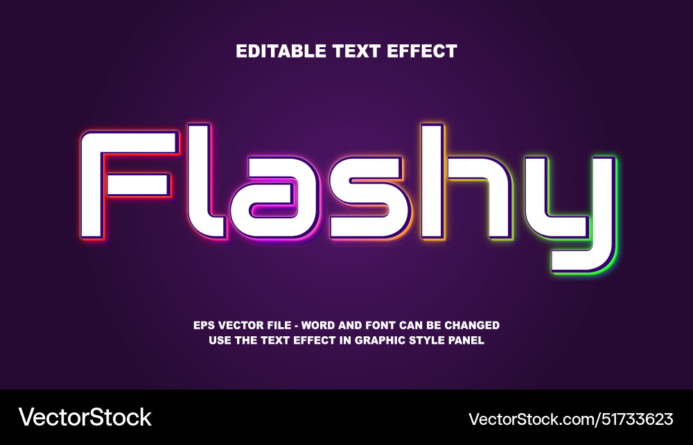 Editable text effect flashy 3d template Royalty Free Vector