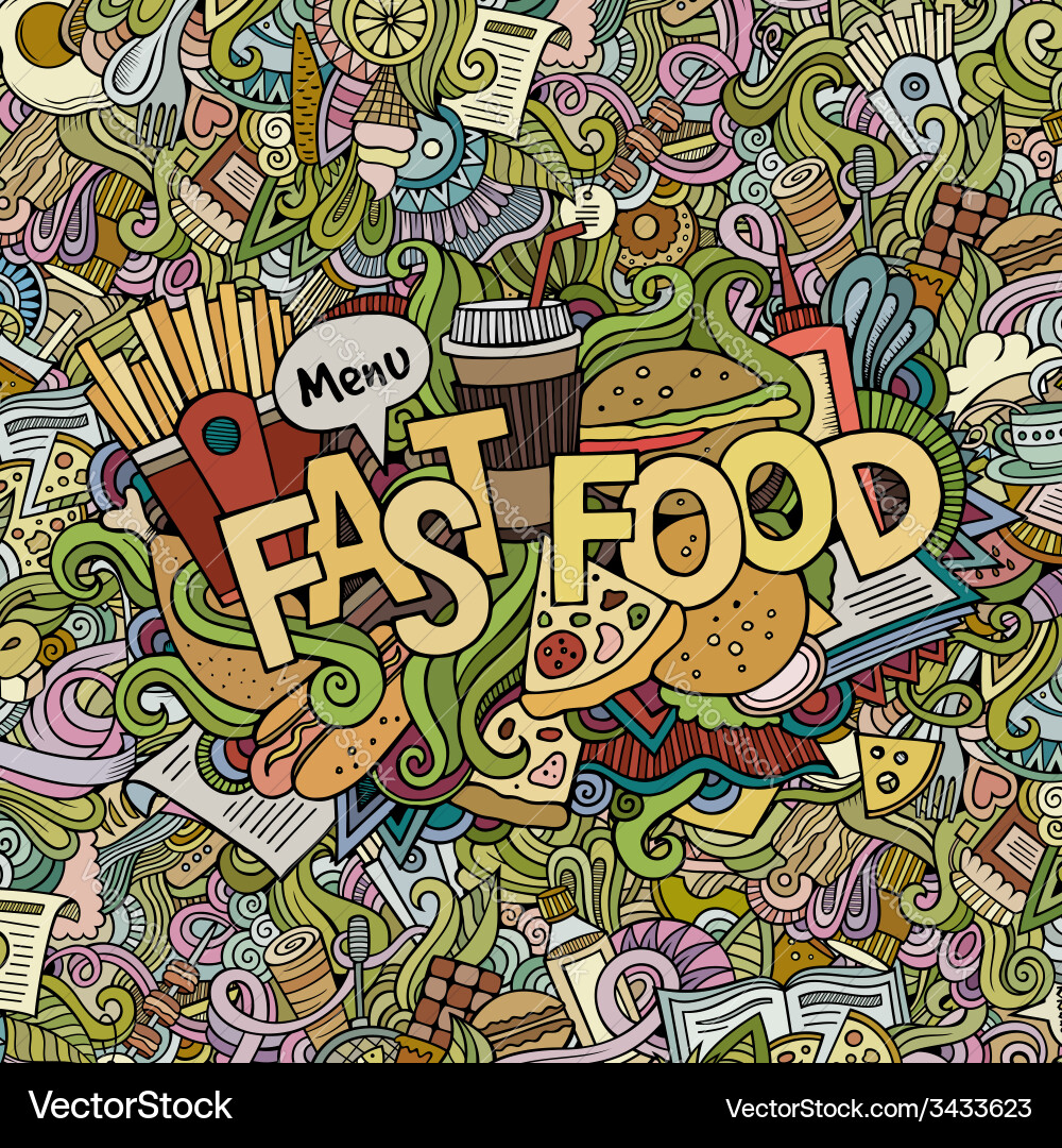 Fast Food Doodles & Lettering Royalty Free Vector Image