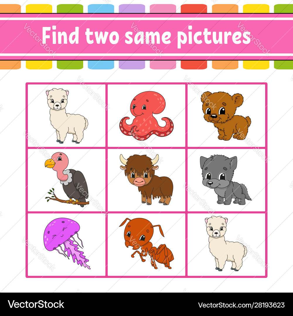 Find two same pictures task for kids education Vector Image