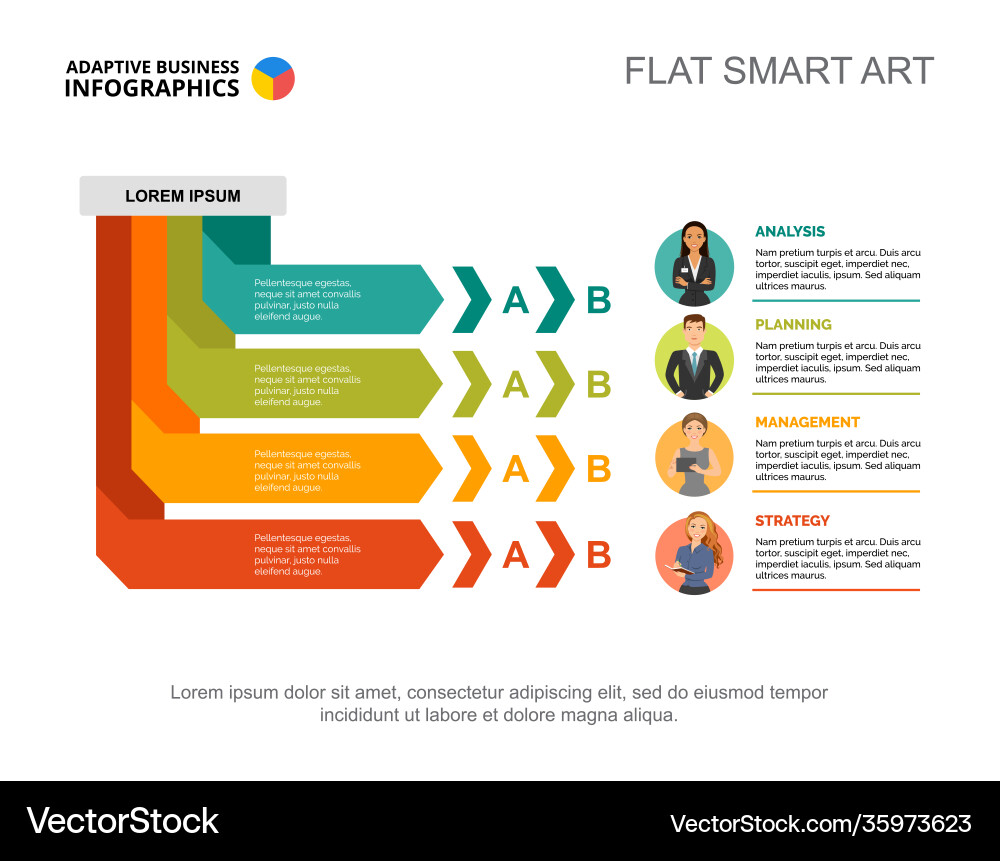 Four managers process chart template Royalty Free Vector