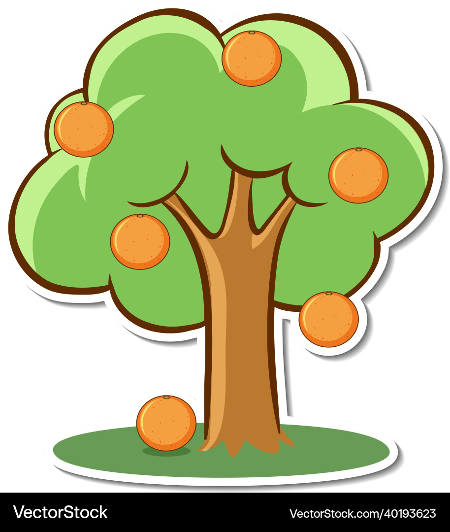 Orange tree sticker on white background Royalty Free Vector