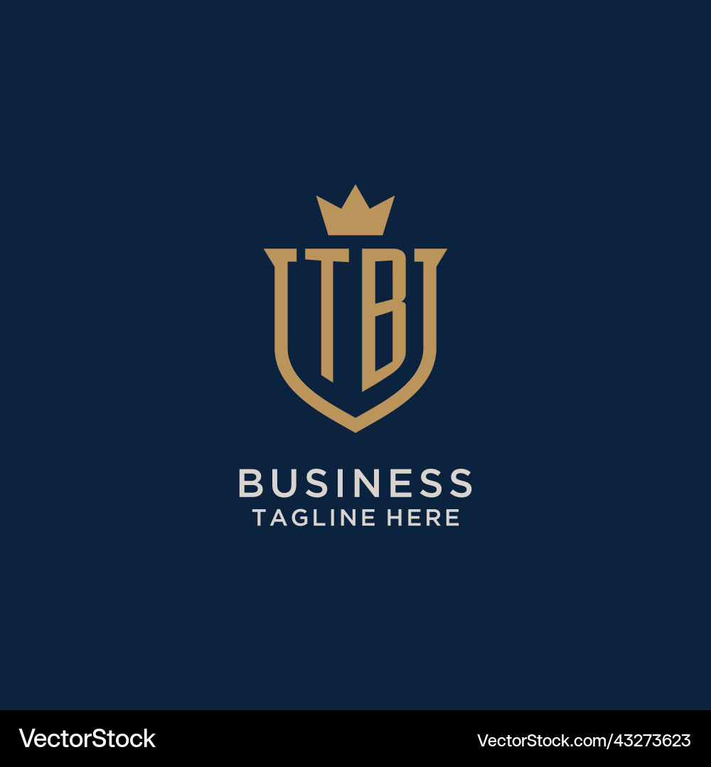 Tb initial shield crown logo Royalty Free Vector Image