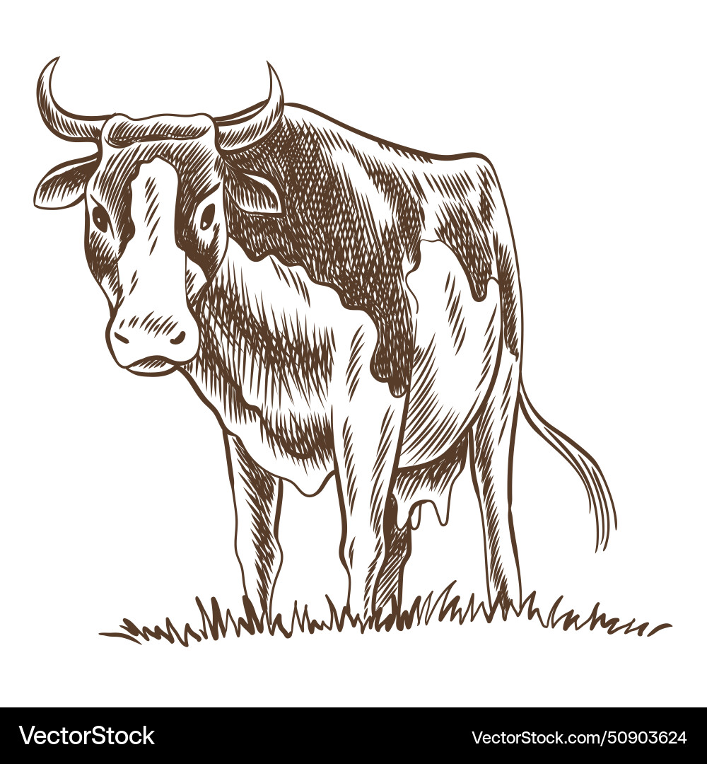 Cows chewing grass farm on grazing meadow Vector Image