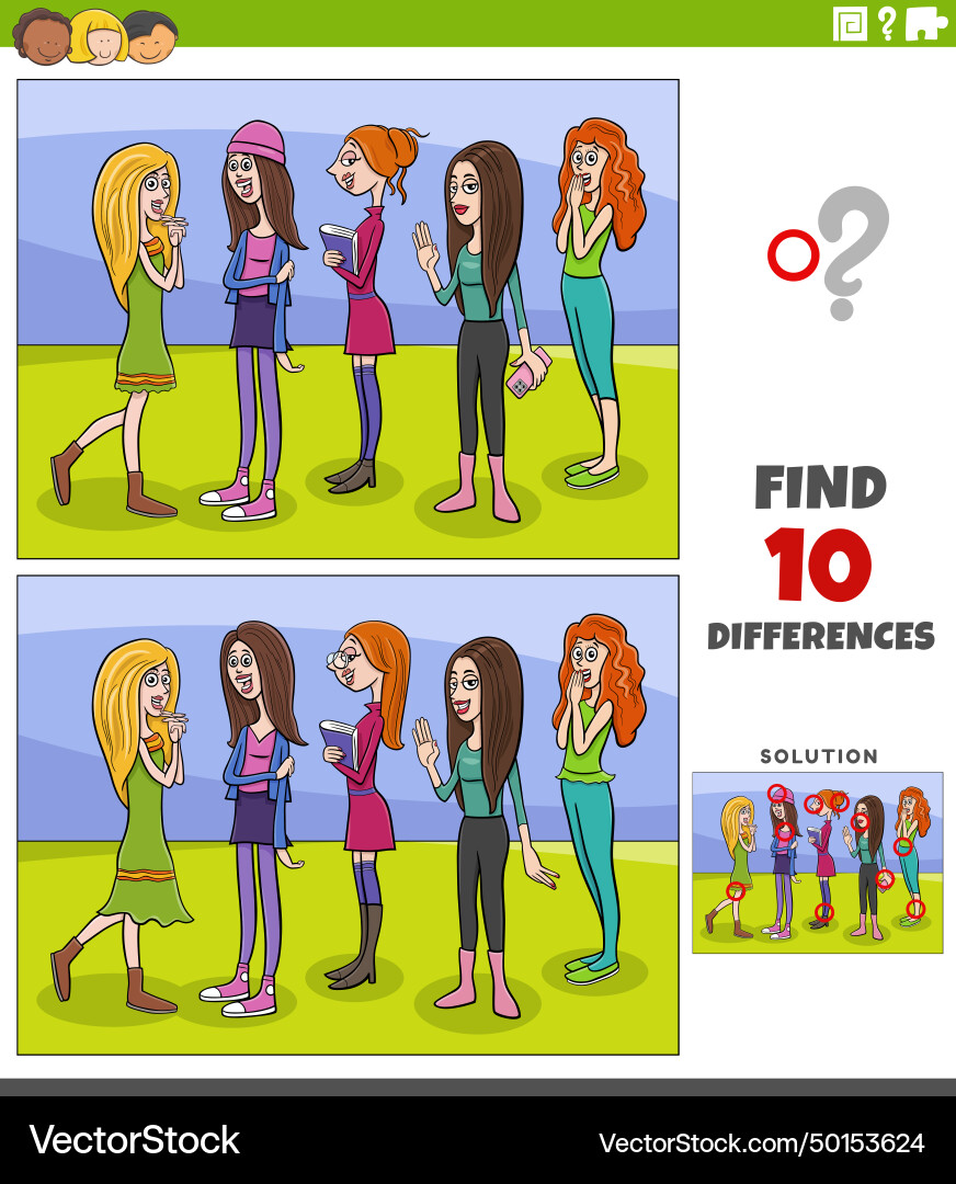 Differences activity with cartoon young women Vector Image