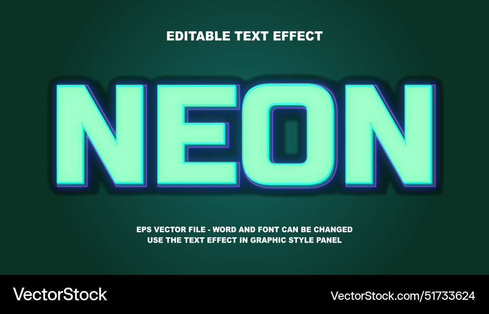 Editable text effect neon 3d template Royalty Free Vector