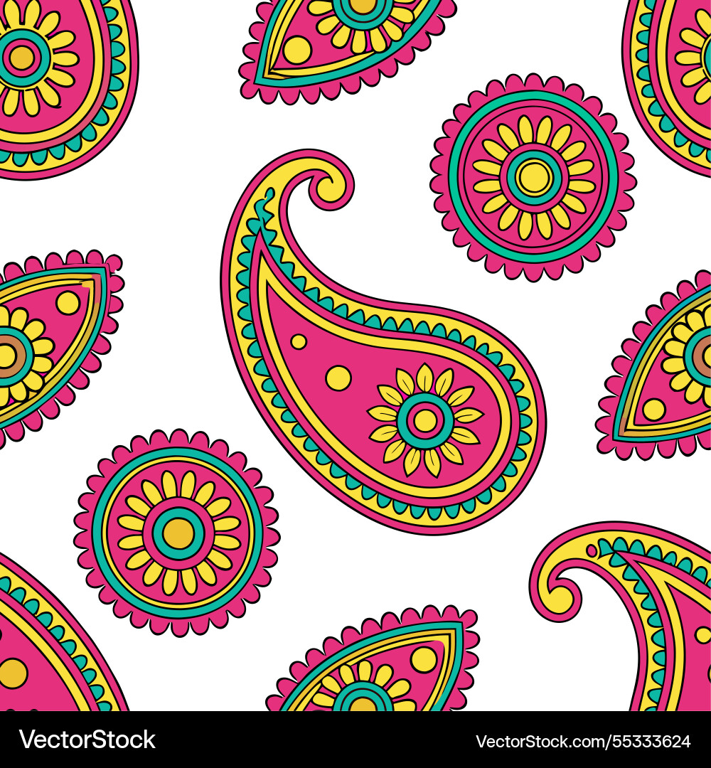 Indian vibrant sari patterns and paisleys Vector Image