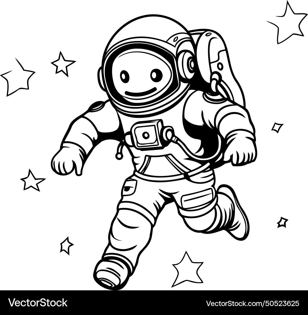 Astronaut in space black and white for coloring Vector Image