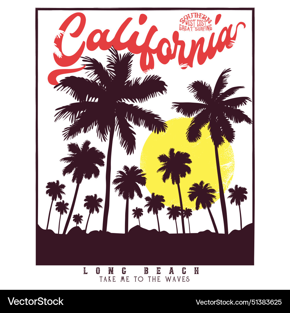 California palm tree and long beach summer Vector Image