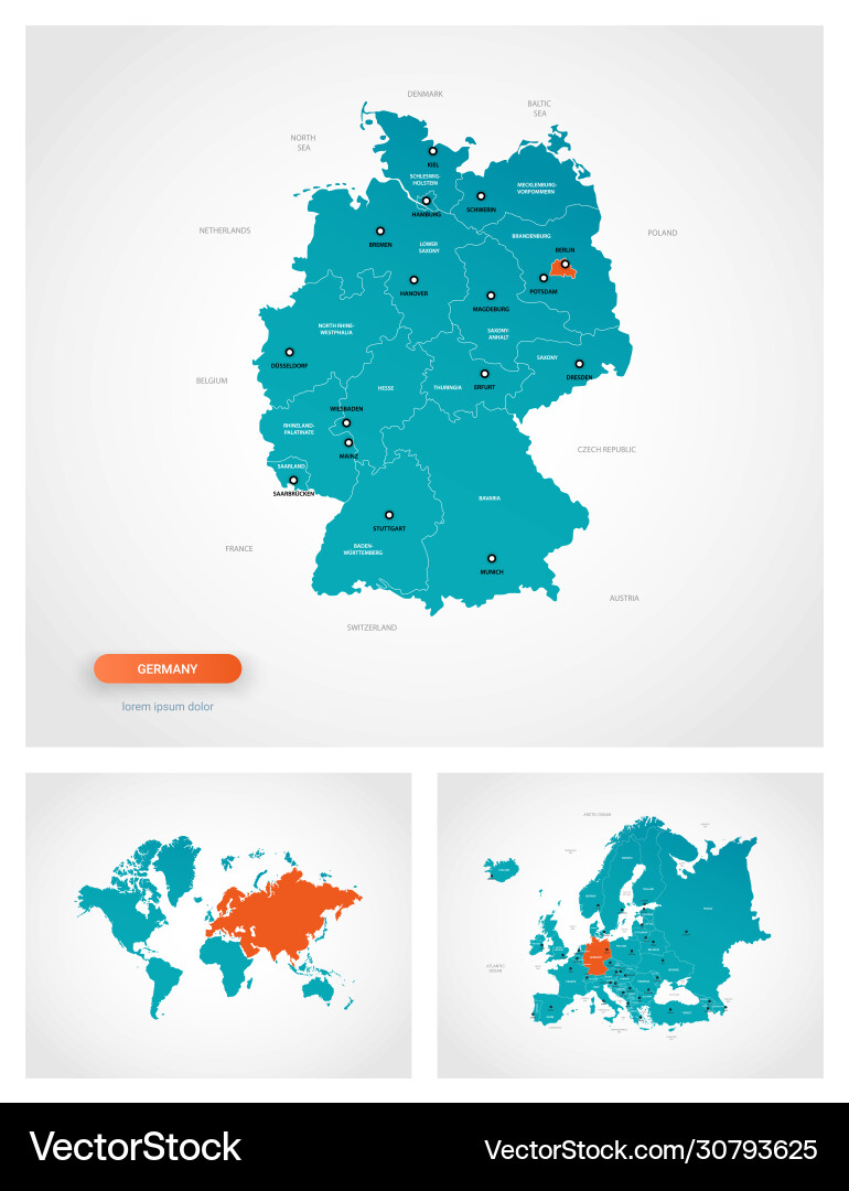 Editable template map germany with marks Vector Image