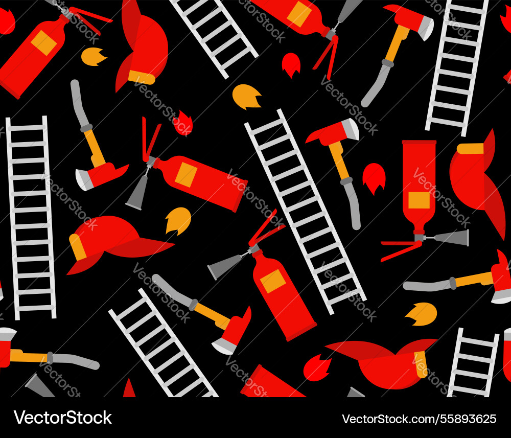 Firefighter set pattern seamless fire Royalty Free Vector