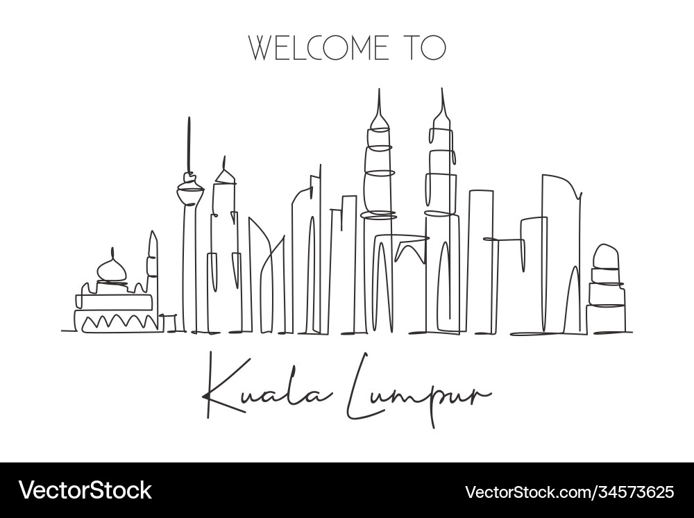 One single line drawing kuala lumpur city Vector Image