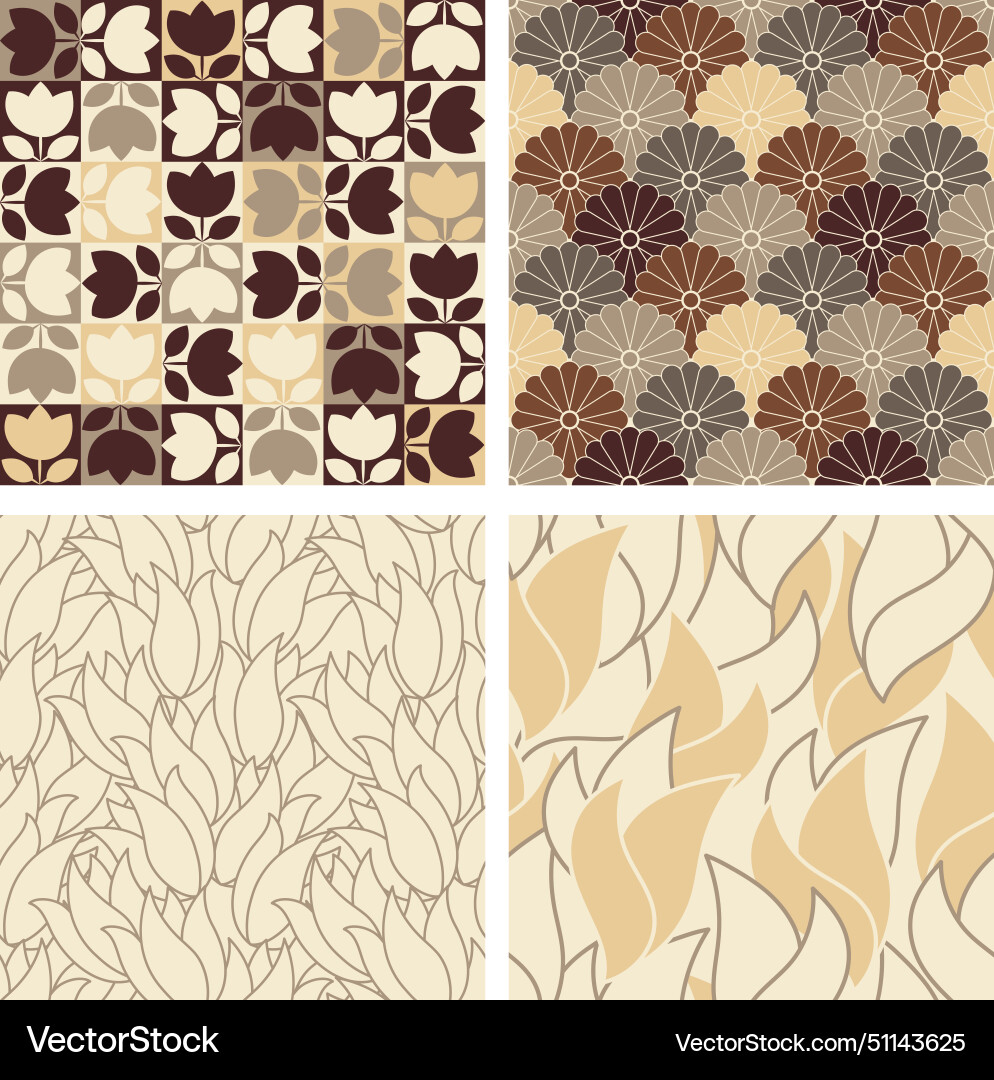 Set of seamless abstract floral patterns beige Vector Image