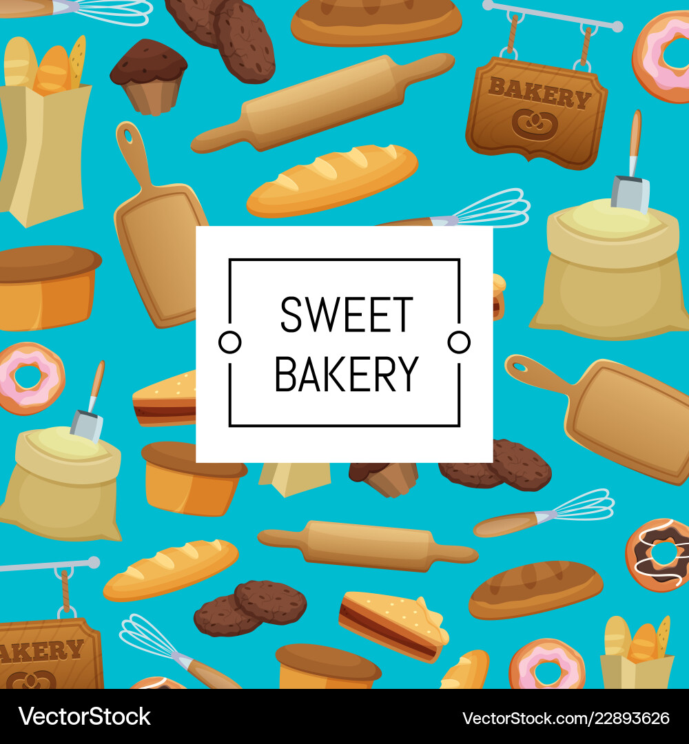 Cartoon bakery elements set background Royalty Free Vector