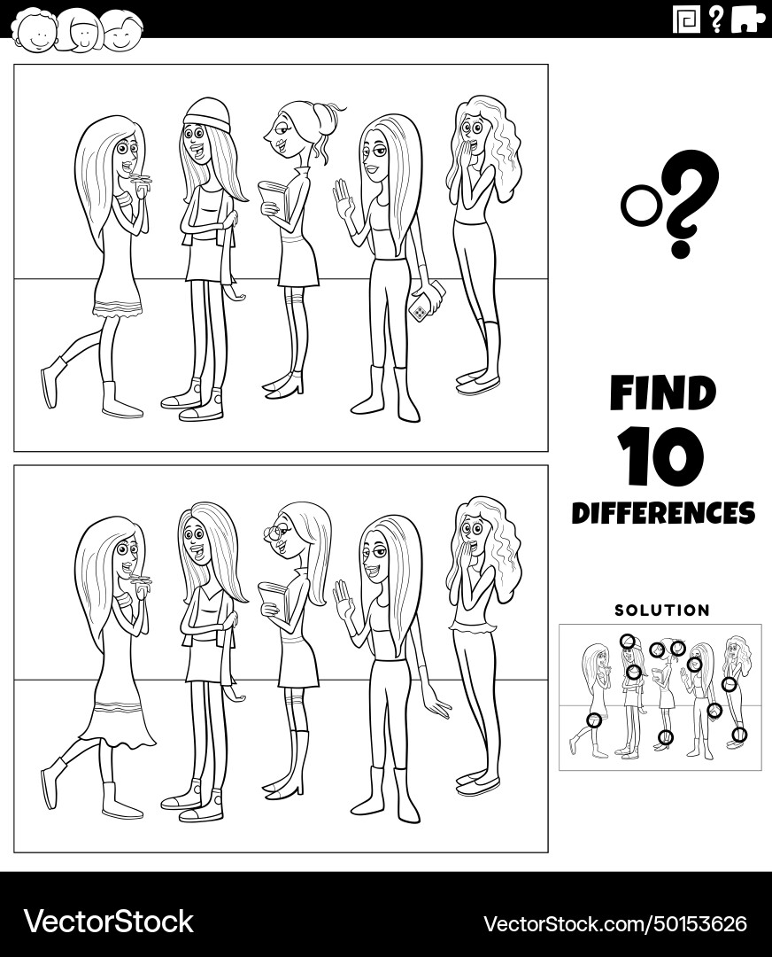 Differences activity with cartoon young women Vector Image