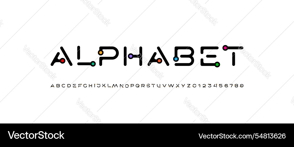 Font alphabet with multi-colored dots Royalty Free Vector