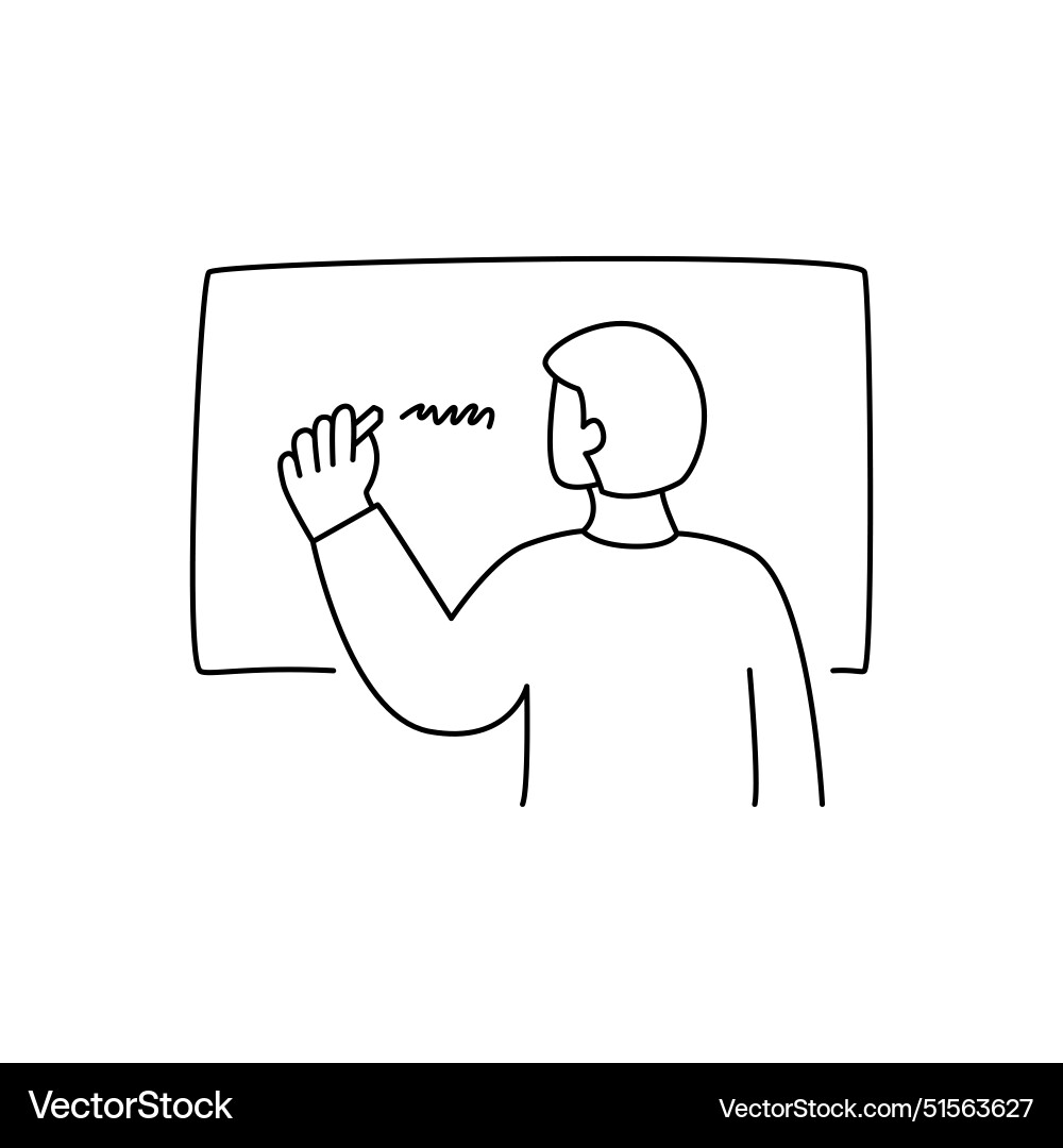 Boy student writing something on the blackboard Vector Image