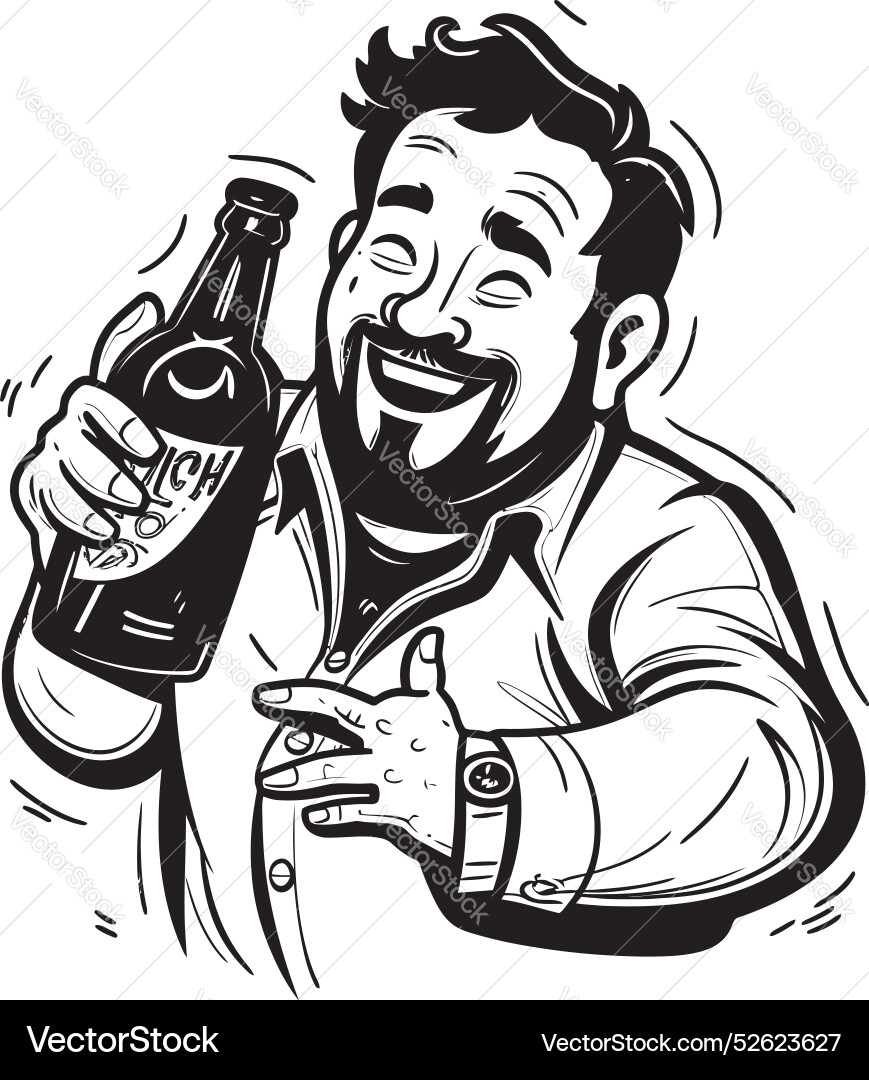 Drunken embrace man holding alcohol bottle icon Vector Image