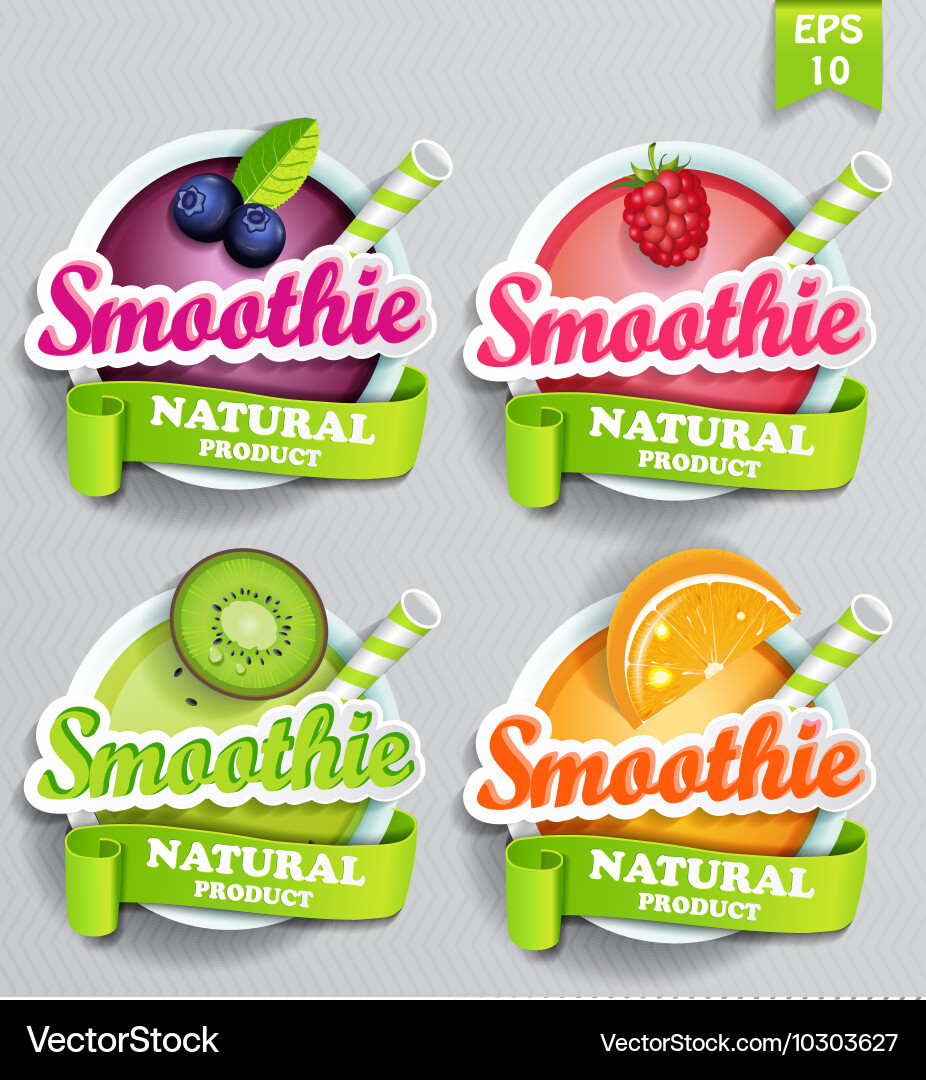 Smoothie Stickers with Fruit & Ribbon Vector Image