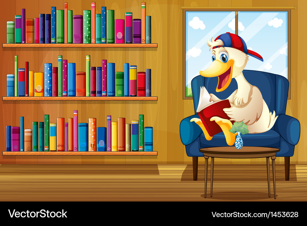 A duck reading book at the sofa Royalty Free Vector Image