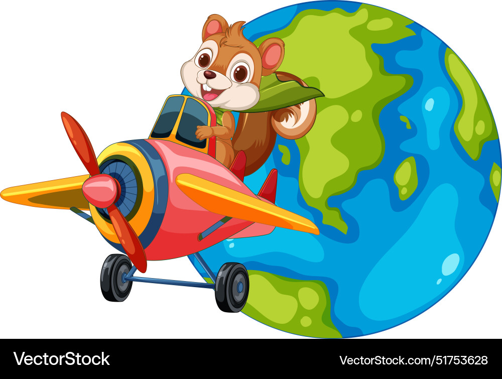 A happy squirrel piloting small airplane Vector Image