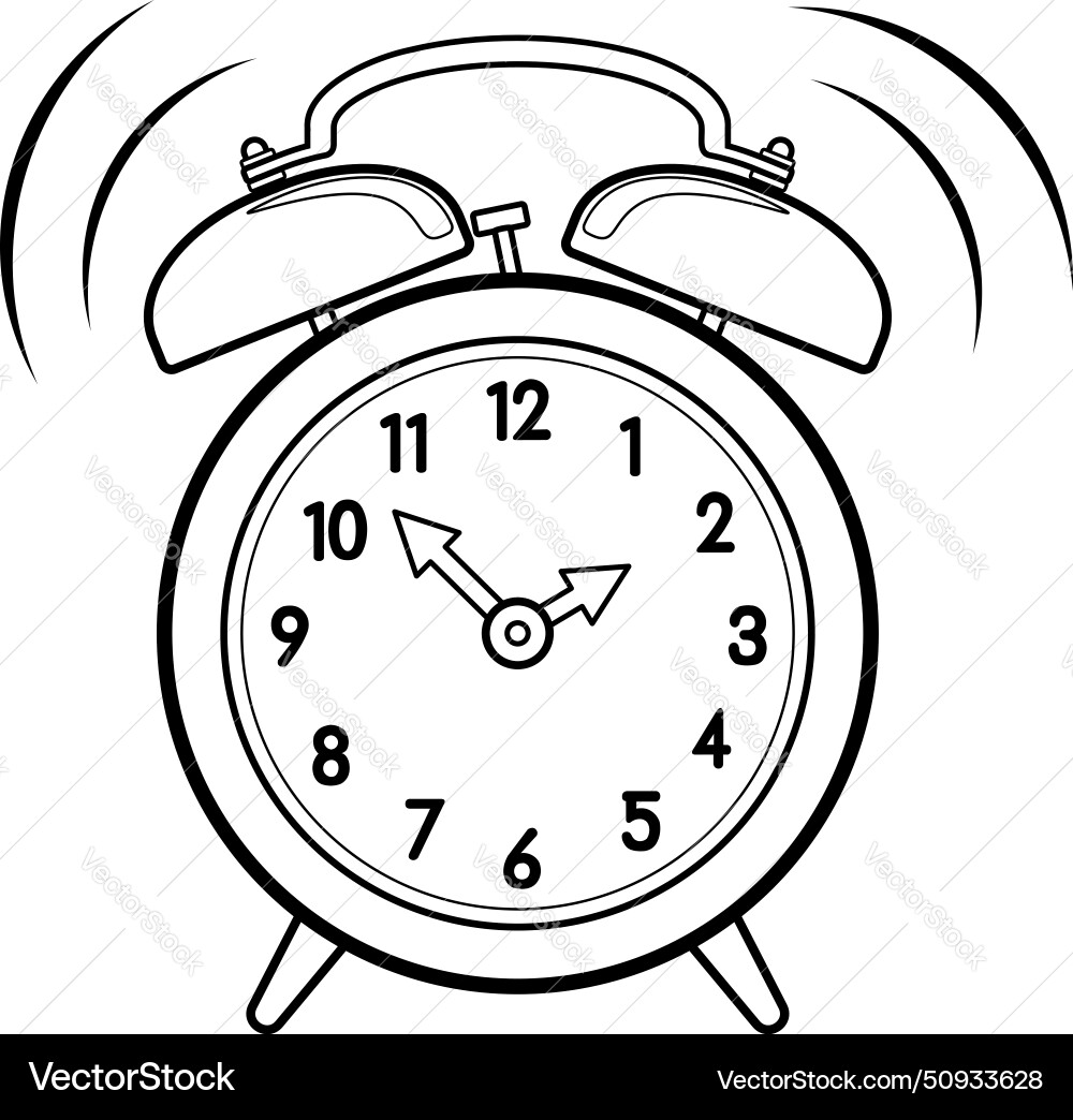 Cartoon Alarm Clock Line Art Royalty Free Vector Image