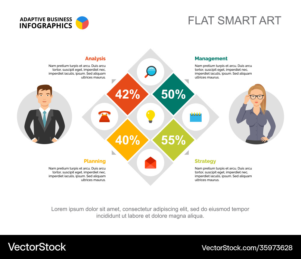 Four options percentage chart template Royalty Free Vector