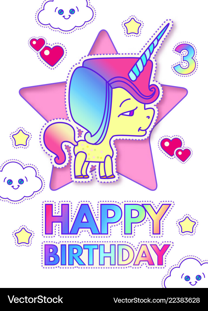 Happy birthday card template with cute magic Vector Image
