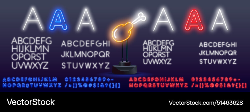 Neon font 80s text letter glow light set Vector Image