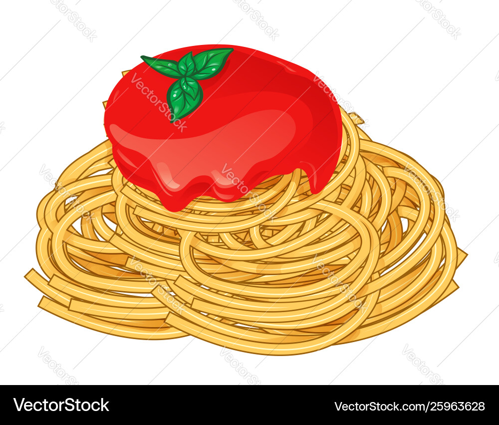 Spaghetti with tomato and basil isolated on white Vector Image