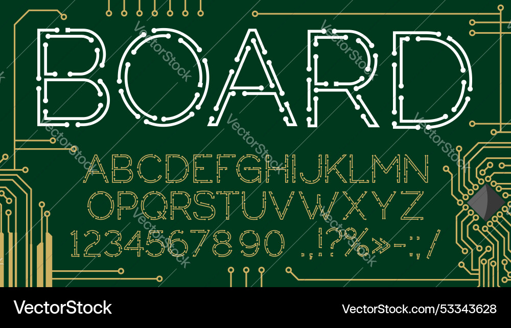 Techno circuit font motherboard digital type Vector Image