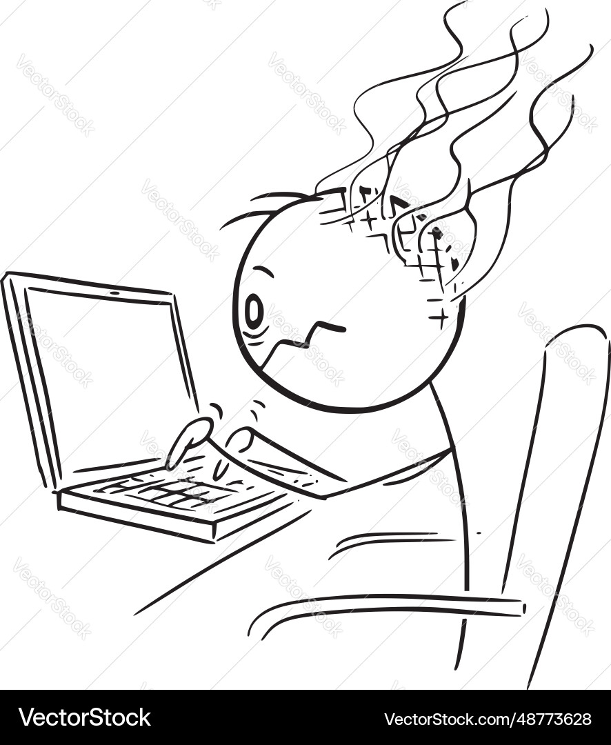Tired person working on computer cartoon stick Vector Image