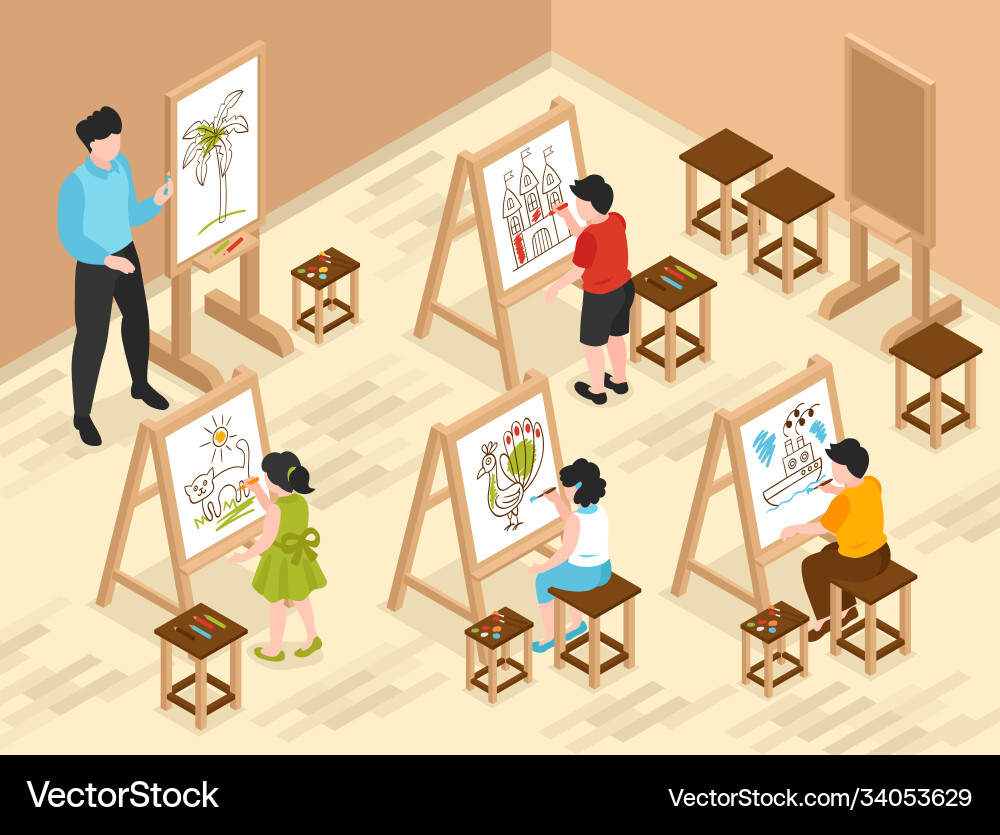 Art school class composition Royalty Free Vector Image
