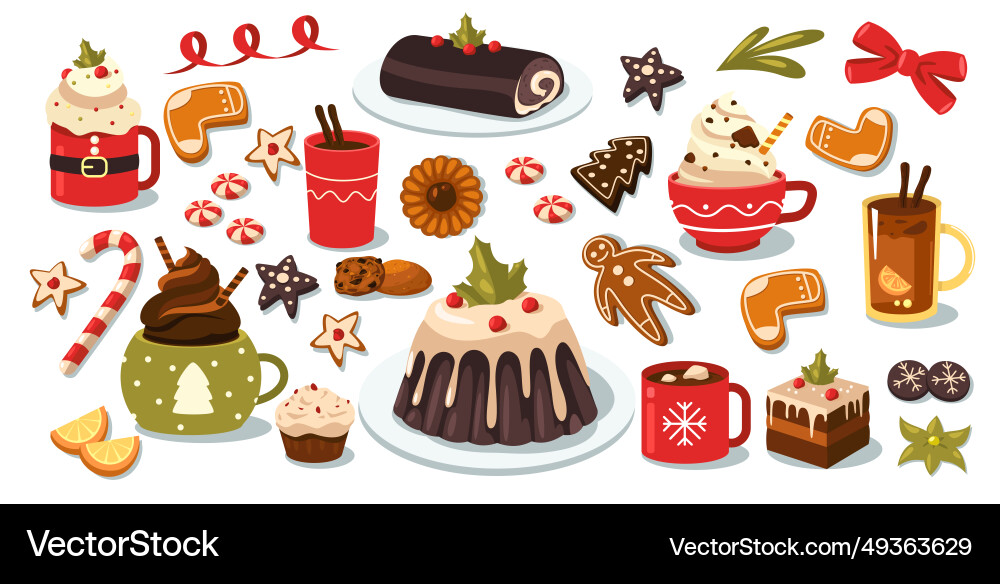 Christmas sweets and drinks cartoon winter Vector Image